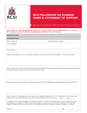 Fillable Online RCSI FellowShIp Ad eundem FoRm B StAtement oF SuppoRt ...