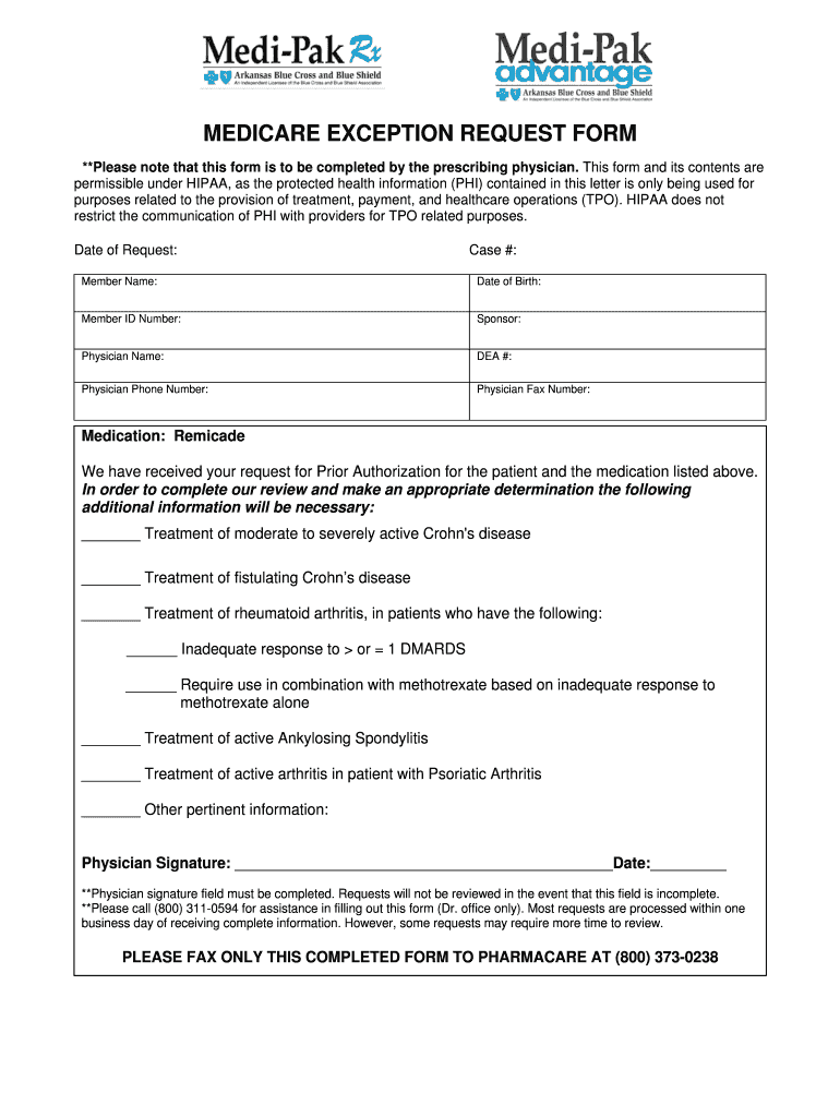 Fillable Online MEDICARE EXCEPTION REQUEST FORM - Arkansas Blue Cross ...
