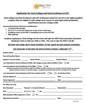 Fillable Online msfta Application for Early College and Dual Enrollment ...