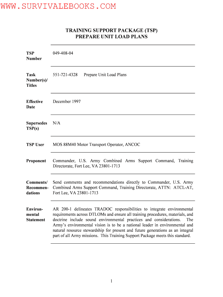 Fillable Online Training support package tsp prepare unit load plans - Ganino Fax Email Print ...