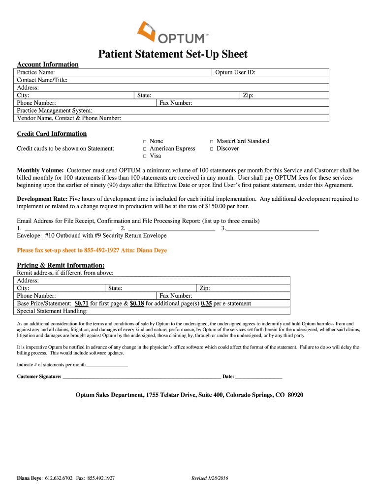 Fillable Online Patient Statement SetUp Sheet Fax Email Print - pdfFiller