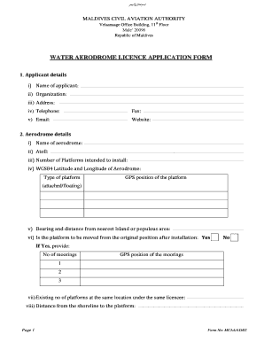 Fillable Online aviainfo gov WATER AERODROME LICENCE APPLICATION FORM ...
