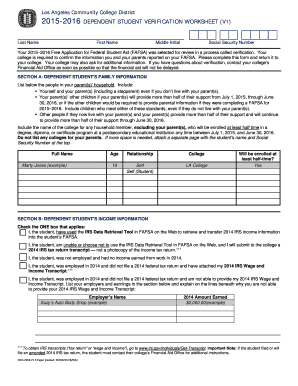 Fillable Online college lattc Los Angeles Community College District 2015-2016 DEPENDENT Fax ...