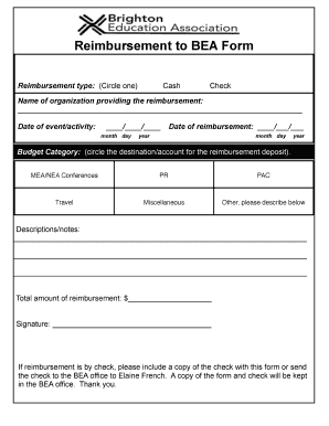 Fillable Online iammea BEA DepositsReimbusement form - IAmMEA - iammea ...