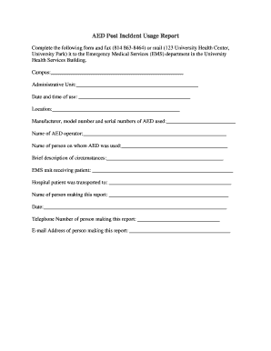 Fillable Online AED Post Incident Usage Report - Pennsylvania State ...
