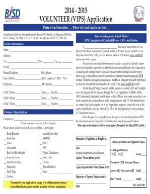 Fillable Online 2014 - b2015b VOLUNTEER VIPS bApplicationb ...