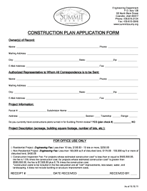 Fillable Online co summit ut CONSTRUCTION PLAN APPLICATION FORM ...