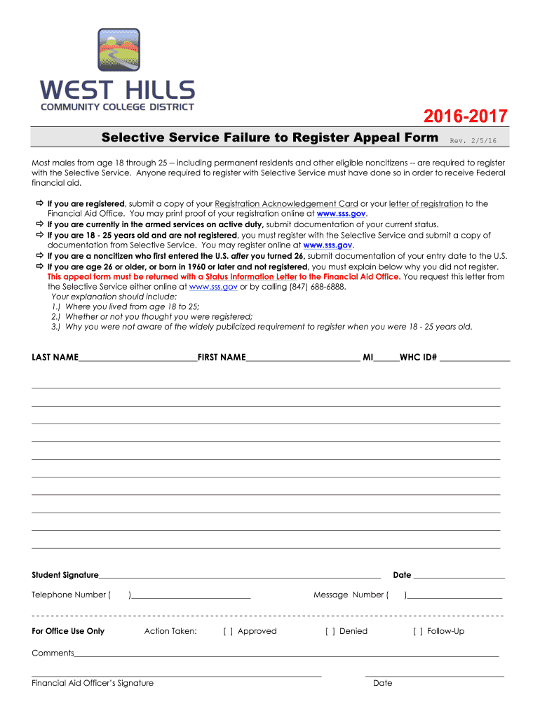 Fillable Online Selective Service Failure to Register Appeal Form Fax ...