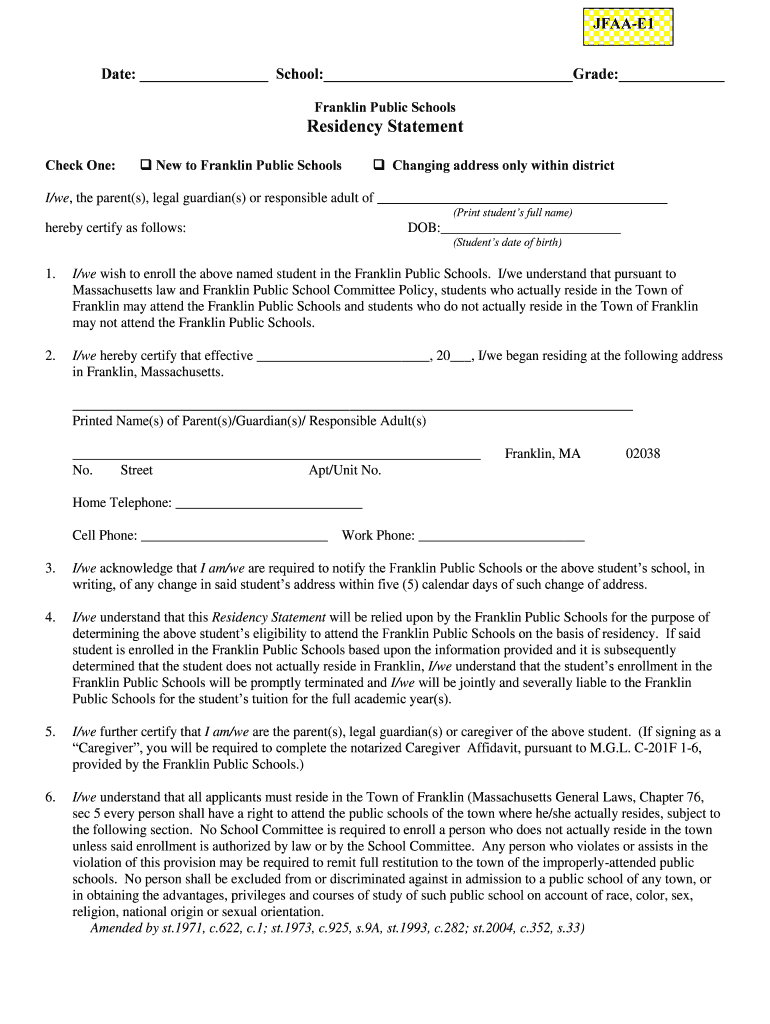 Fillable Online Residency Statement - Virtual Towns and Schools Fax ...