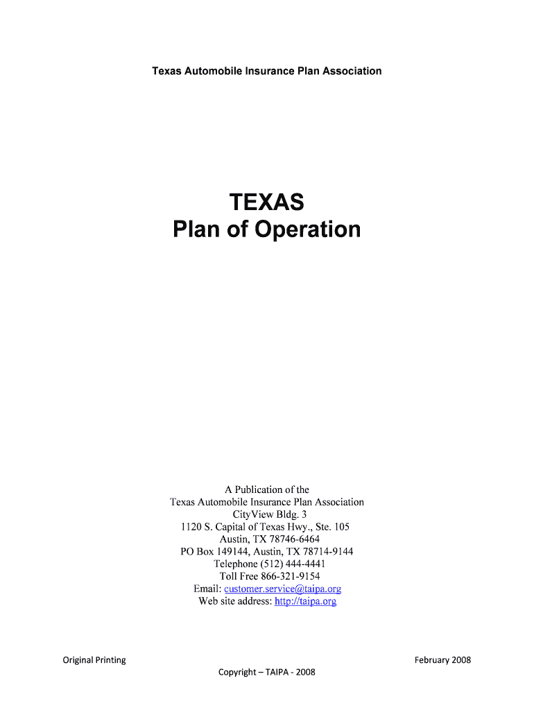 Fillable Online taipa TEXAS Plan of Operation - TAIPA Fax Email Print ...