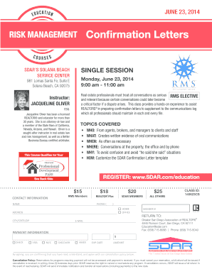 Fillable Online RISK MANAGEMENT Confirmation Letters - SDAR Fax Email ...