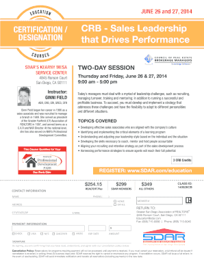 Fillable Online CERTIFICATION CRB - Sales Leadership DESIGNATION that ...