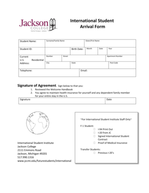 Fillable Online jccmi International Student Arrival Form - Jackson ...