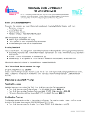 Fillable Online Hospitality Skills Certification for Line Employees ...