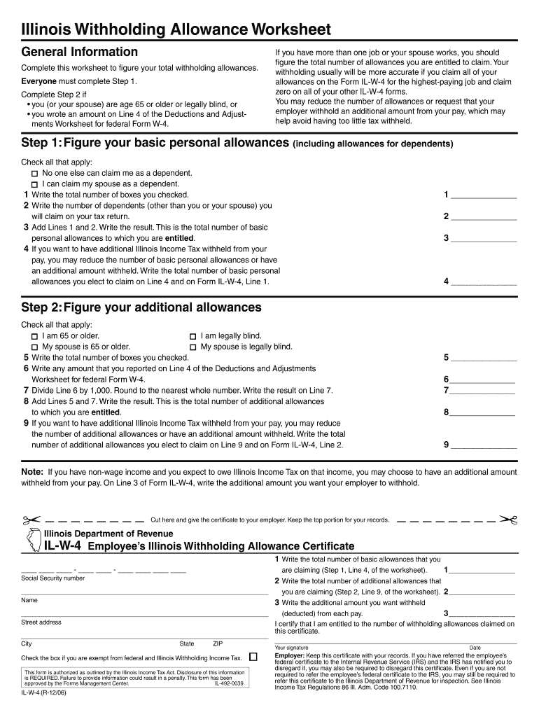 Fillable Online 2006 IL-W-4 Employees Illinois Withholding Allowance ...