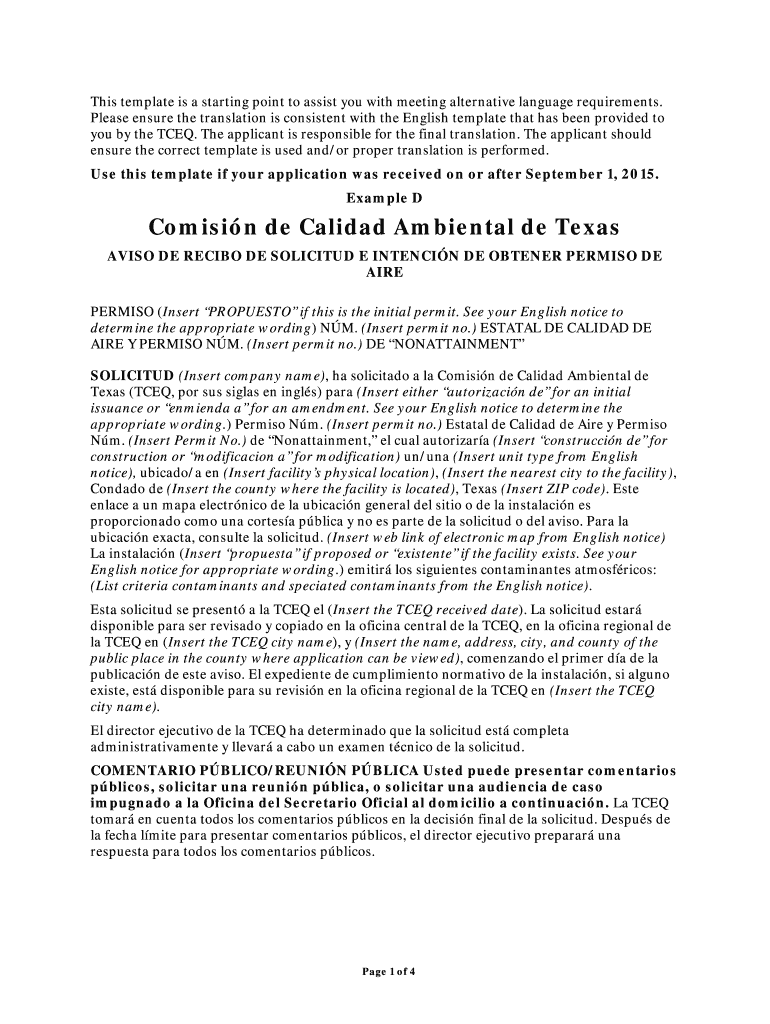 Fillable Online COMISI N DE CALIDAD AMBIENTAL DE TEXAS. COMISI N DE CALIDAD AMBIENTAL DE TEXAS ...