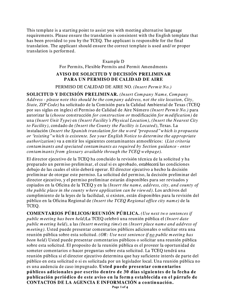 Fillable Online TCEQ - PNAPNSR-1 - Example Spanish Notice Template For ...