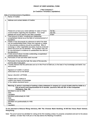 Fillable Online PROOF OF DEBT-GENERAL FORM the Company Fax Email Print ...
