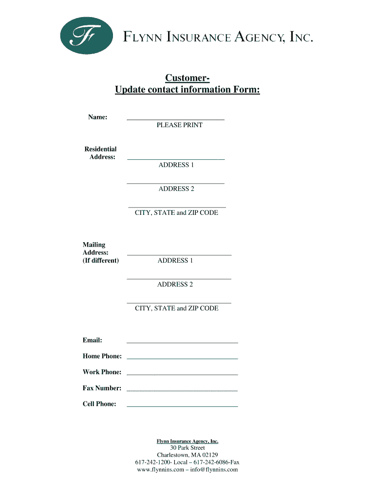 Fillable Online Customer- Update contact information Form Fax Email ...