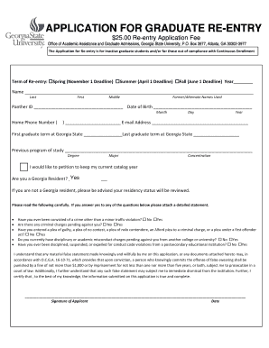 Fillable Online education gsu APPLICATION FOR GRADUATE RE-ENTRY - CEHD ...