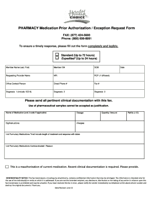 Fillable Online PHARMACY Medication Prior Authorization Exception ...