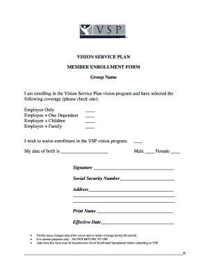 Fillable Online lafayetteschools VISION SERVICE PLAN MEMBER ENROLLMENT ...