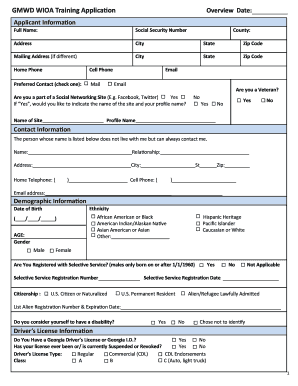 Fillable Online gmrc ga GMWD WIOA Training Application Overview Date ...