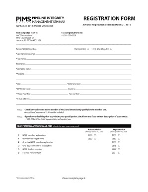 Fillable Online events nace PIMSPIPELINE INTEGRITY REGISTRATION FORM MEXICO MANAGEMENT Fax Email ...