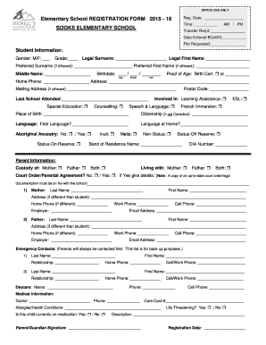 Fillable Online OFFICE USE ONLY Elementary School REGISTRATION FORM Reg ...