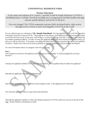 Fillable Online CONFIDENTIAL REFERENCE FORM - capuchinorg Fax Email ...