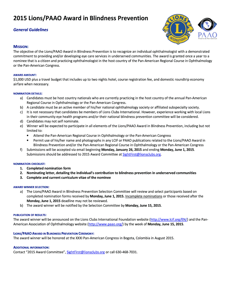 Fillable Online lcif Nomination Form2015English - lcif Fax Email Print - pdfFiller