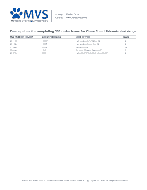 Fillable Online Descriptions for completing 222 order forms for Class 2 ...