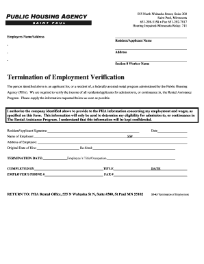 Fillable Online stpaulpha Termination of Employment Verification ...