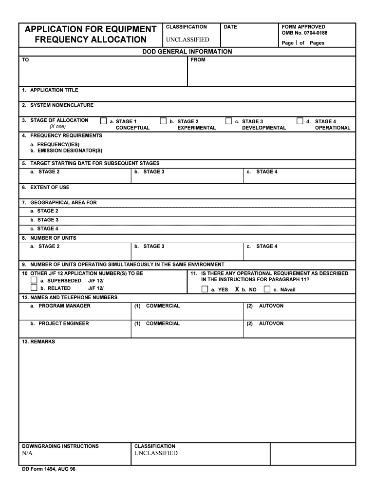 Dd1494 - Fill Online, Printable, Fillable, Blank | pdfFiller