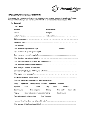 Fillable Online BACKGROUND INFORMATION FORM 1 General Fax Email Print ...