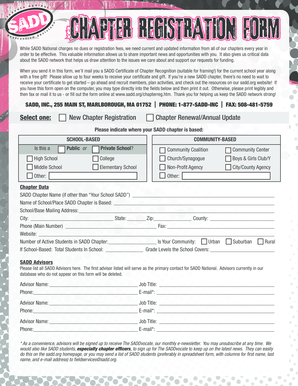 Fillable Online sadd Chapter registration form - SADD Fax Email Print ...