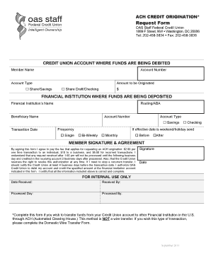 Fillable Online oasfcu ACH CREDIT ORIGINATION Request Form - oasfcuorg ...