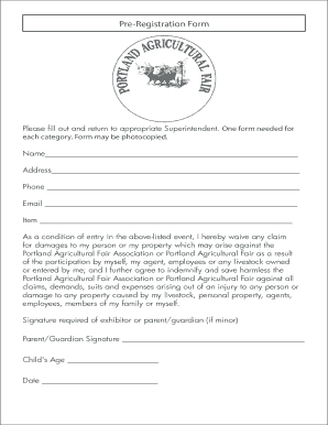 Fillable Online Pre-Registration Form - bportlandfaircomb Fax Email ...