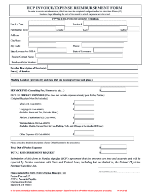 Fillable Online HCP INVOICEEXPENSE REIMBURSEMENT FORM - Purdue Pharma Fax Email Print - pdfFiller