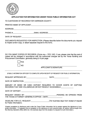 Fillable Online APPLICATION FOR INFORMATION UNDER TEXAS PUBLIC ...