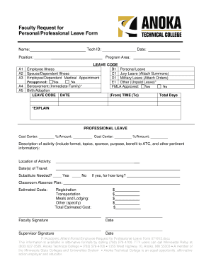 Fillable Online anokatech Faculty Request for PersonalProfessional Leave Form Fax Email Print ...