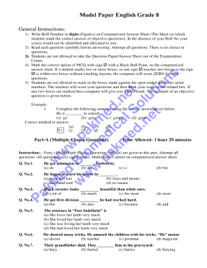 Fillable Online Model Paper English Grade 8 General Instructions ...