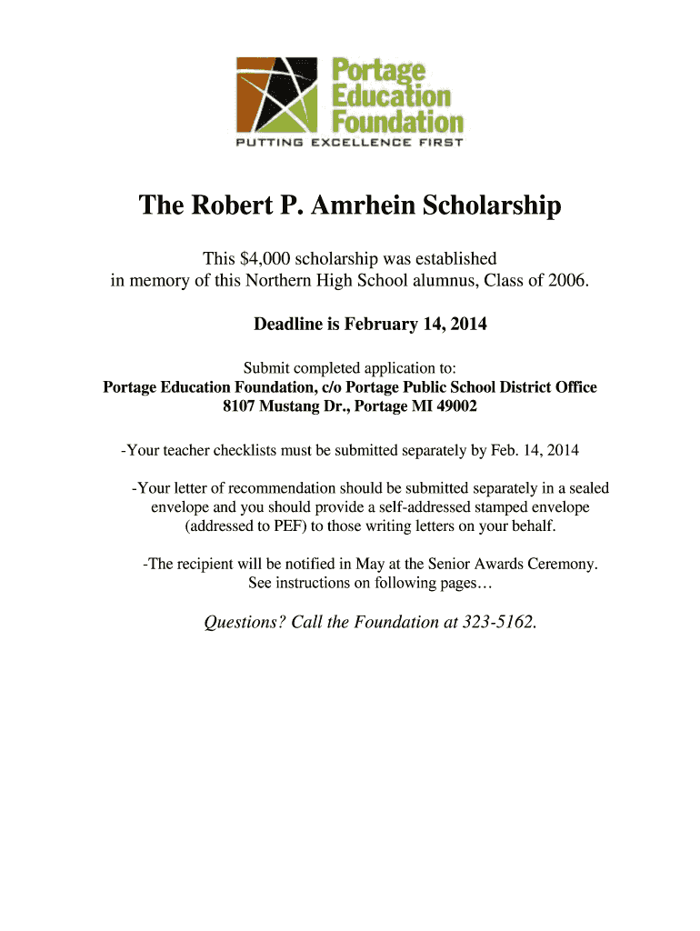 Fillable Online portageps Amrhein Scholarship Fax Email Print - pdfFiller