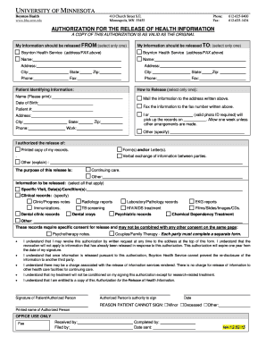 Fillable Online bhs umn Health Information Release Request Form ...
