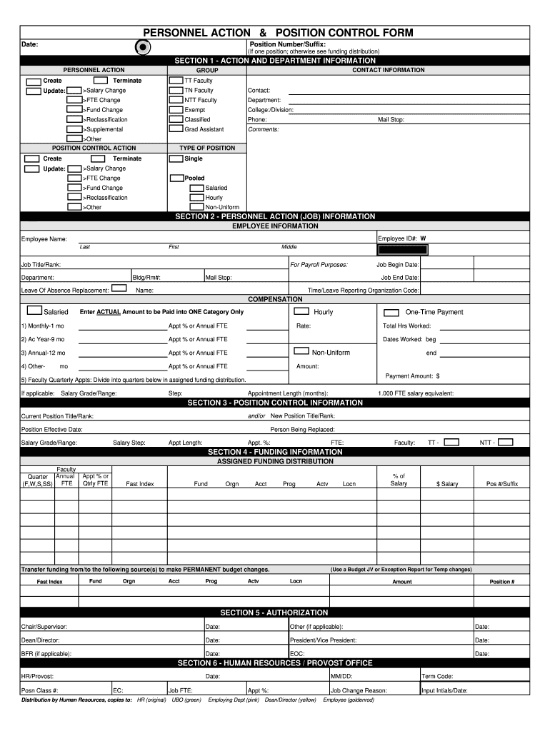 Fillable Online acadweb wwu PERSONNEL ACTION amp POSITION CONTROL FORM ...