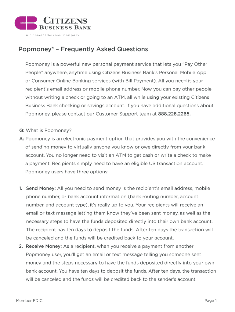 Fillable Online Popmoney Frequently Asked Questions Fax Email Print ...