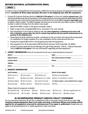 Fillable Online RETURN MATERIAL AUTHORIZATION (RMA) PRINT In order to ...