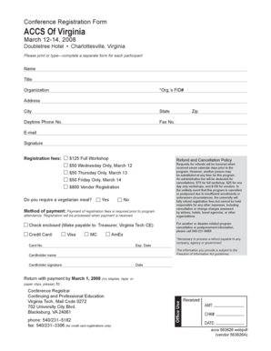 Fillable Online cpe vt Conference Registration Form ACCS Of Virginia - cpe vt Fax Email Print ...