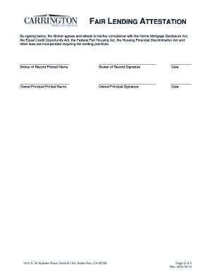 Fillable Online FAIR LENDING ATTESTATION - Carrington Mortgage Services ...