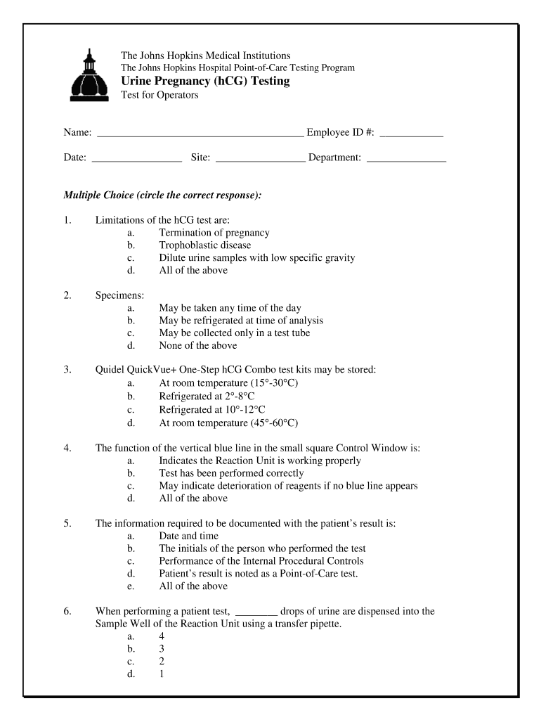 Fillable Online pathology jhu Urine Pregnancy (hCG) Testing - pathology ...